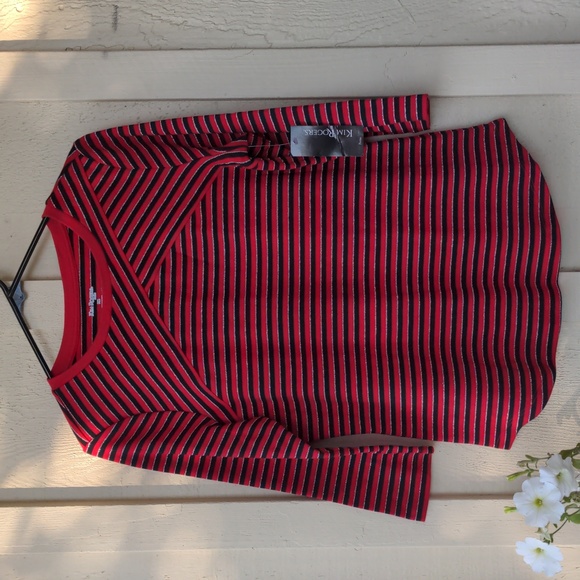 Kim Rogers | Tops | Kim Rogers Red And Black Striped Top Pm | Poshmark